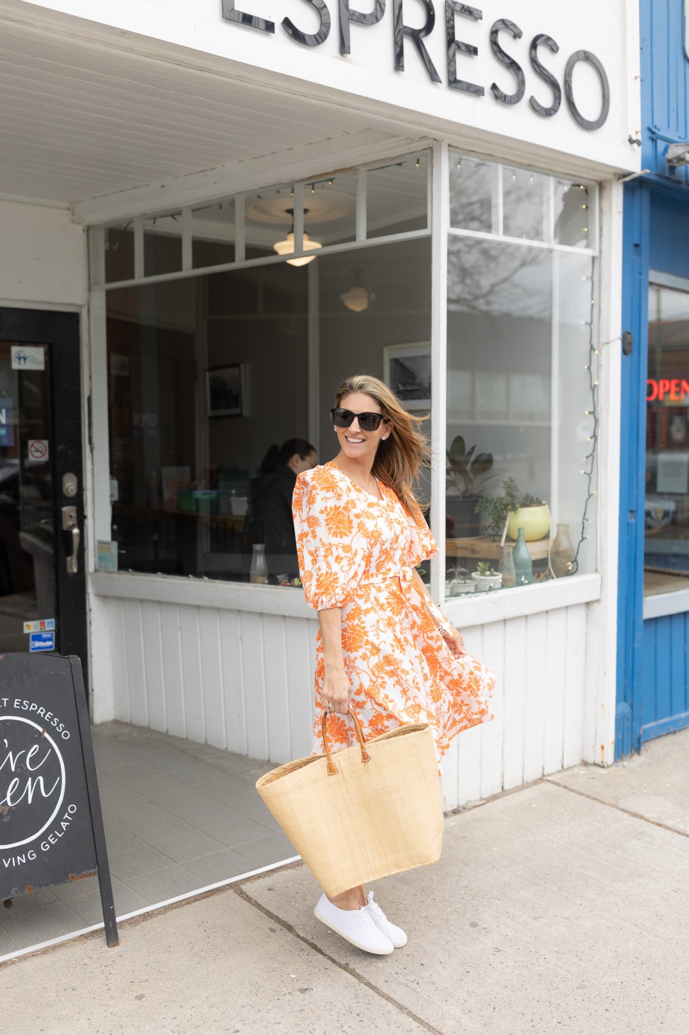 Puff Sleeve Orange Floral Dress for Spring - sparkleshinylove